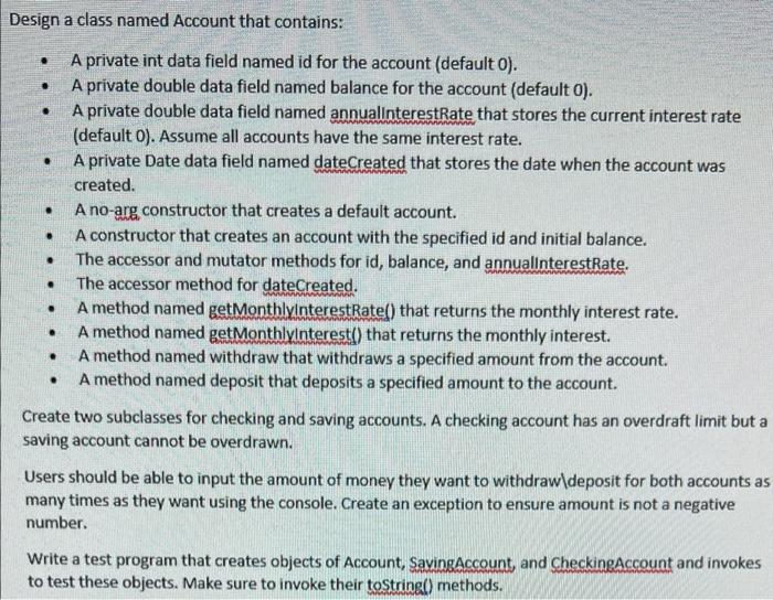 Solved Design a class named Account that contains: . . . . . | Chegg.com