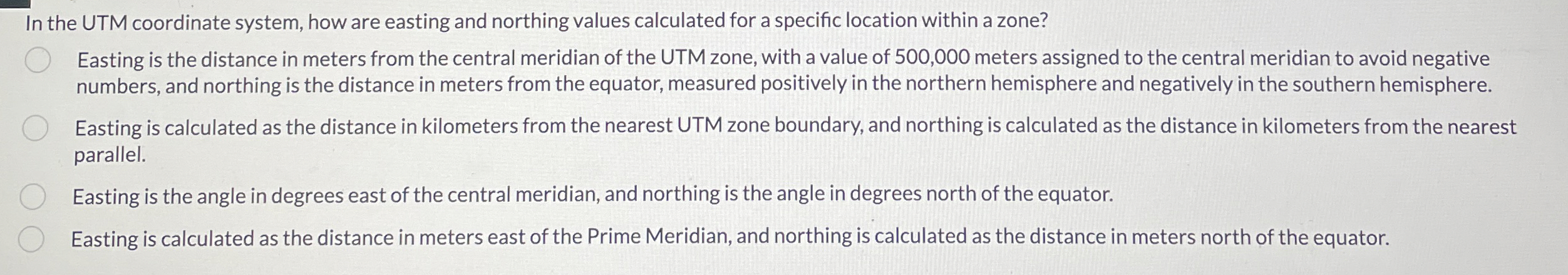 Solved In the UTM coordinate system, how are easting and | Chegg.com