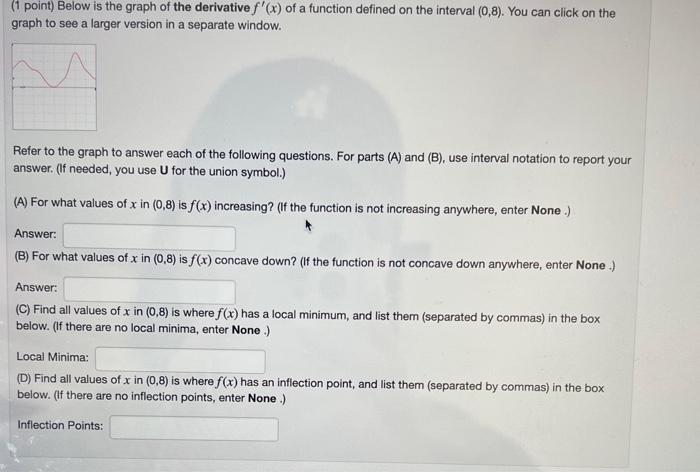 Solved (1 point) Below is the graph of the derivative f′(x) | Chegg.com