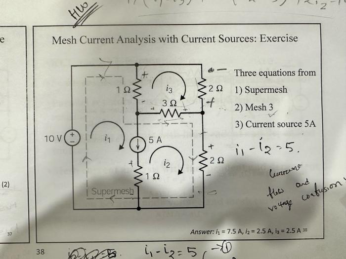 Solved Mesh Current Analysis With Current Sources Exercise