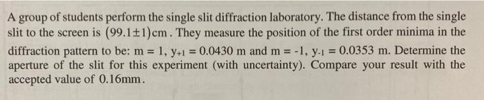 Solved A group of students perform the single slit | Chegg.com
