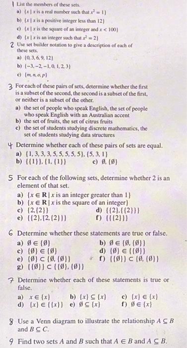 Solved I List the members of these sets. a) {x∣x is a real | Chegg.com