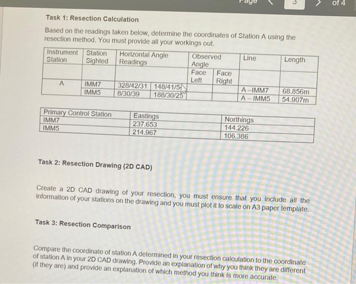 of 4 Task 1: Resection Calculation Based on the | Chegg.com