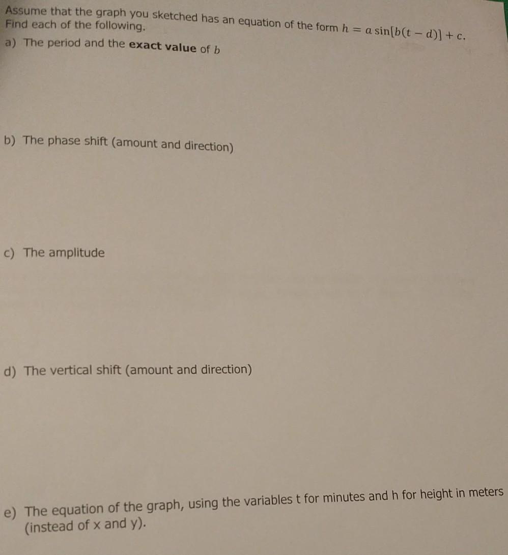 Trigonometry Ferris Wheels Project - Part 2 For this | Chegg.com