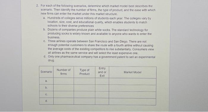 Solved 2. For each of the following scenarios, determine | Chegg.com