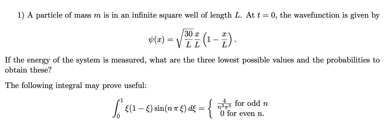 Solved A particle of mass m ﻿is in an infinite square well | Chegg.com