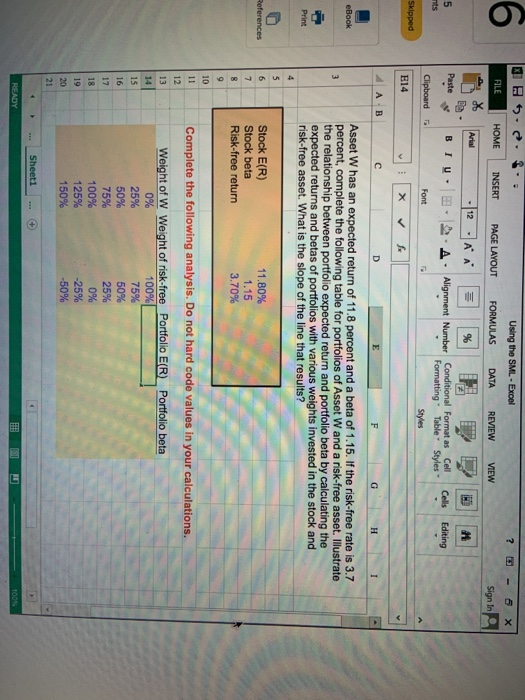 Solved 5. Using the SML- Excel 6 ? ES X FILE HOME INSERT | Chegg.com