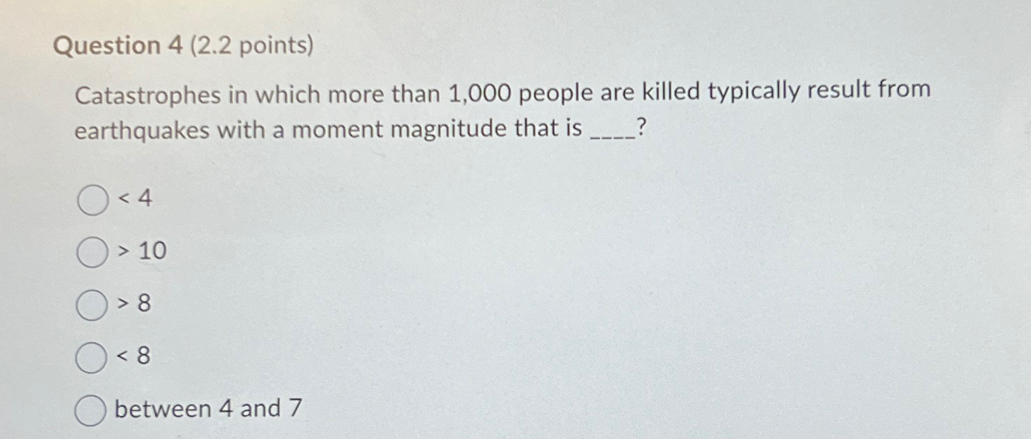 Solved Question 4 ( 2.2 ﻿points)Catastrophes in which more | Chegg.com