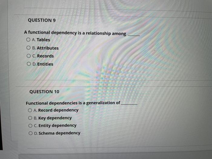 Solved Question 9 A Functional Dependency Is A Relationship 