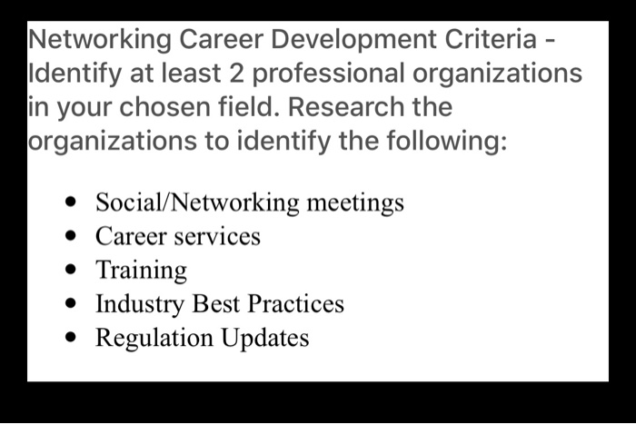 Solved Networking Career Development Criteria - Identify at | Chegg.com