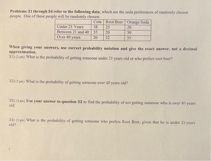 Solved Problems 31 through 34 refer to the following data, | Chegg.com