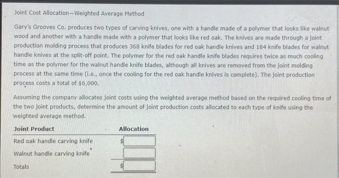 Solved Joint Cost Allocation-Weighted Average Method Gary's | Chegg.com