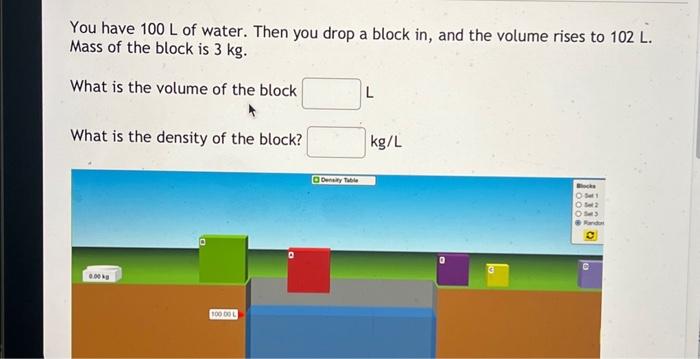 Solved You have 100 L of water. Then you drop a block in, | Chegg.com