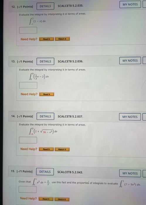 Solved MY NOTES 12. 1-/1 Points] DETAILS SCALCET8 5.2.035. | Chegg.com