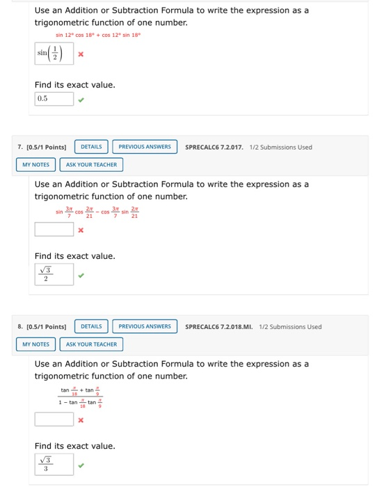 Solved Use an Addition or Subtraction Formula to write the | Chegg.com