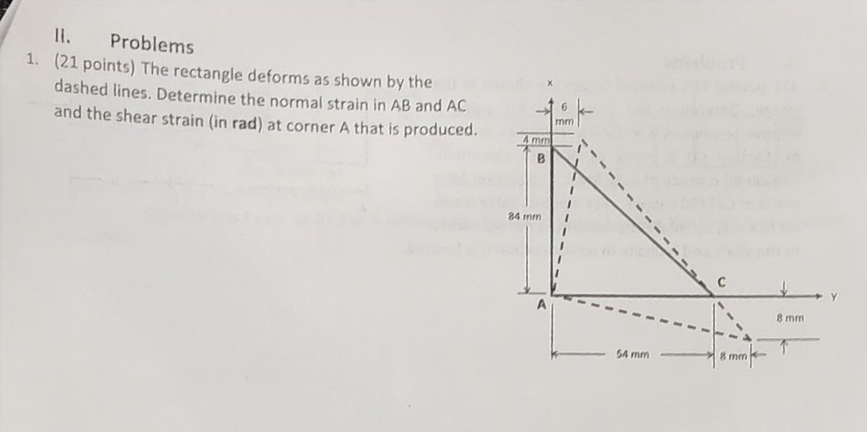 Solved 1. (21 points) The rectangle deforms as shown by the | Chegg.com