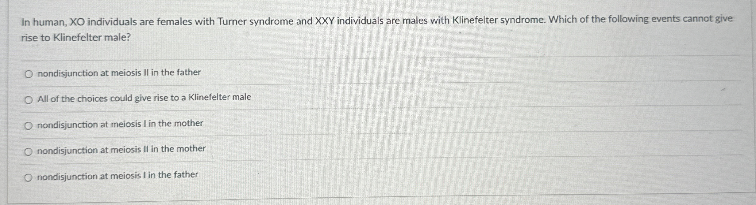 Solved In human, XO individuals are females with Turner | Chegg.com