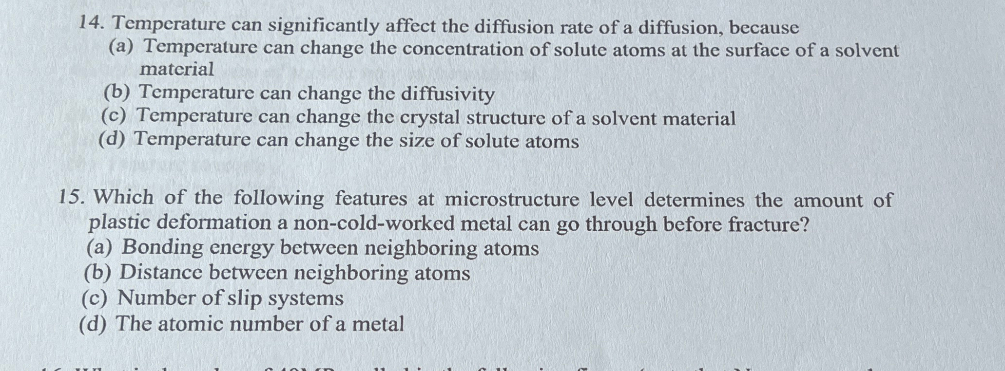 Solved Temperature can significantly affect the diffusion | Chegg.com