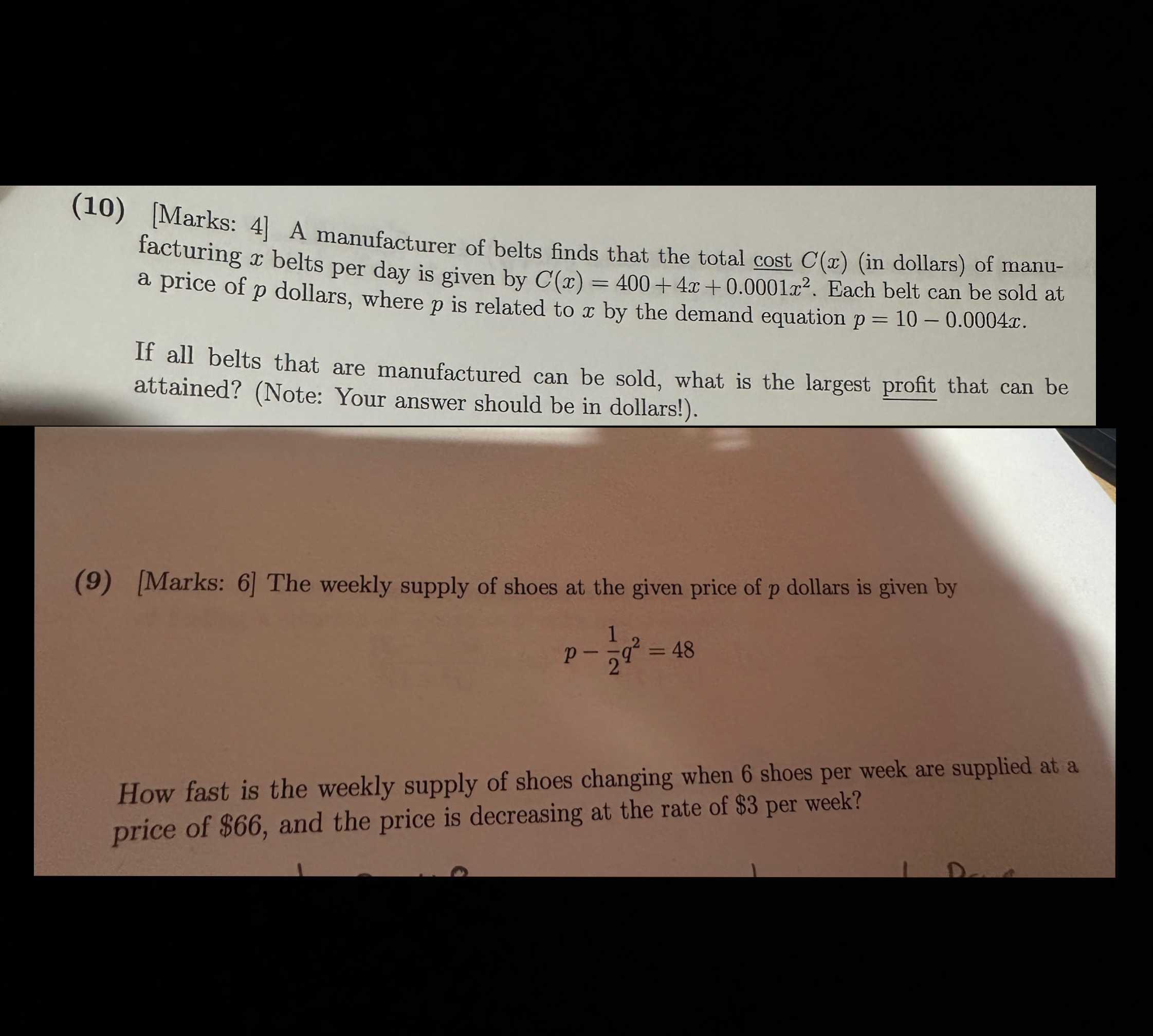 Solved (10) [Marks: 4] ﻿A manufacturer of belts finds that | Chegg.com