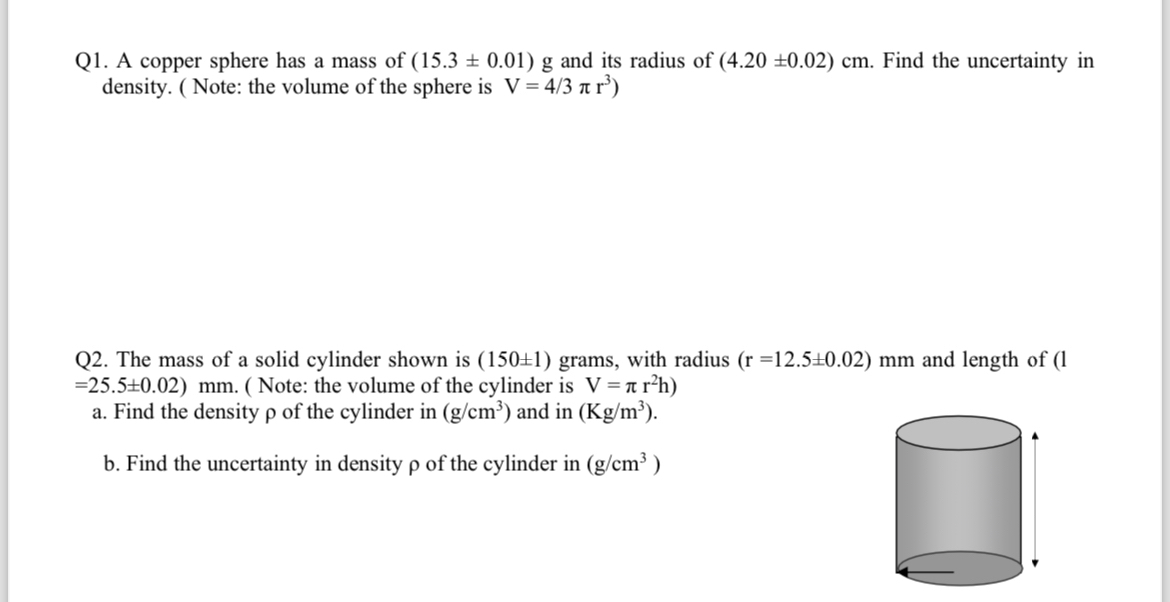 Solved Q1. ﻿A copper sphere has a mass of (15.3+-0.01)g ﻿and | Chegg.com
