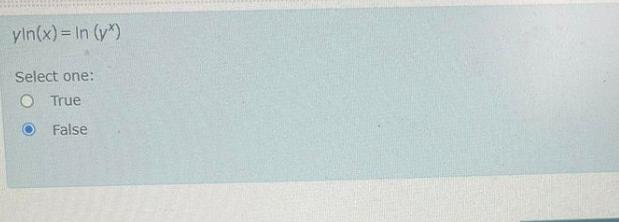 Solved yln(x)=ln(yx)Select one:TrueFalse | Chegg.com