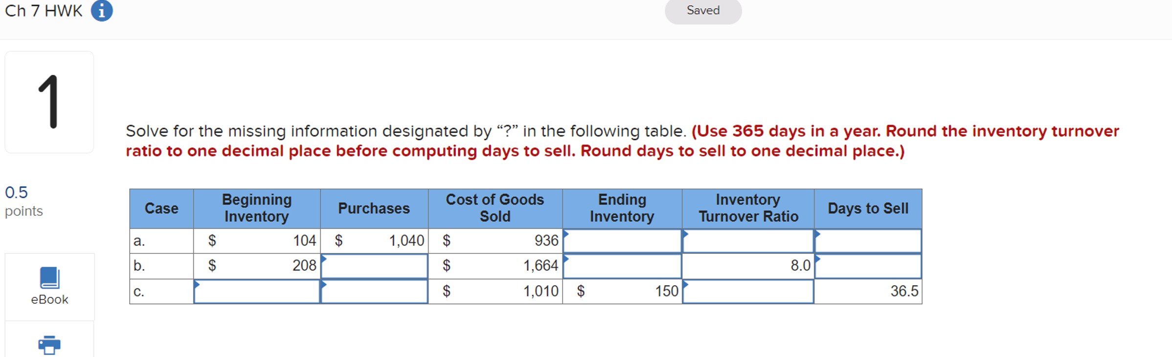 Solved Ch 7 ﻿HWK (i1Solve for the missing information | Chegg.com
