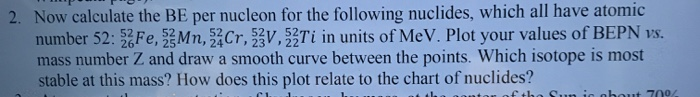 Solved 2. Now calculate the BE per nucleon for the following | Chegg.com
