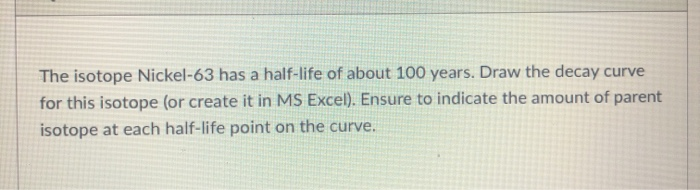 Solved The isotope Nickel-63 has a half-life of about 100 | Chegg.com