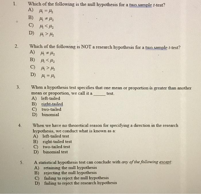 Solved 1 1. Which of the following is the null hypothesis | Chegg.com