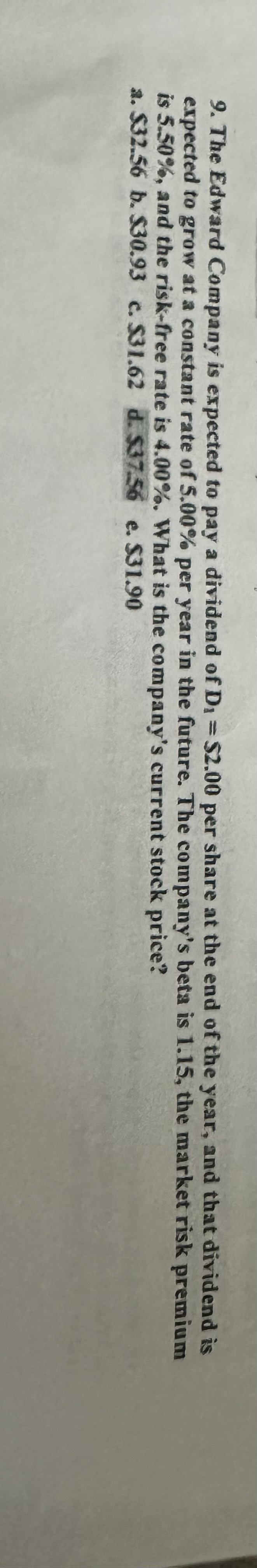Solved The Edward Company is expected to pay a dividend of | Chegg.com