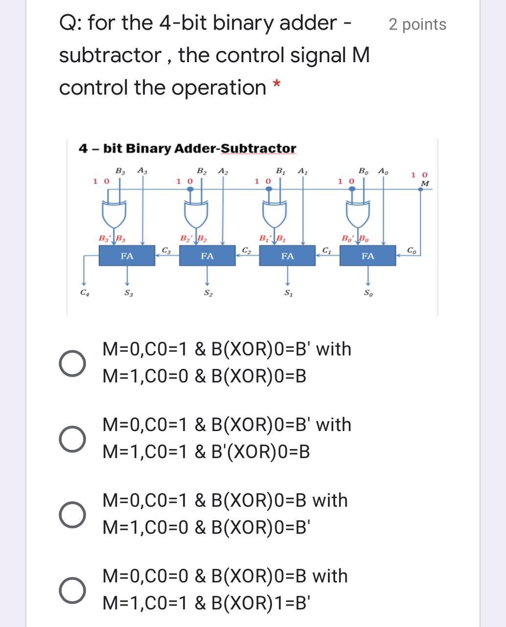 Solved 2 points Q: for the 4-bit binary adder - subtractor, | Chegg.com