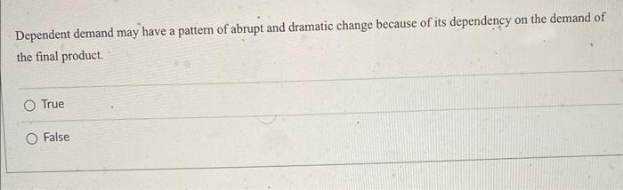 Solved Dependent demand may have a pattern of abrupt and | Chegg.com