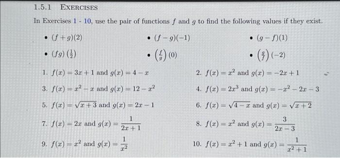 Solved 1.5.1 EXERCISES In Exercises 1-10, use the pair of | Chegg.com