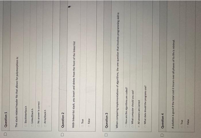Solved The stack related header file that allows for | Chegg.com