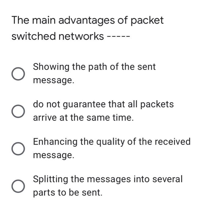 Solved The main advantages of packet switched networks | Chegg.com