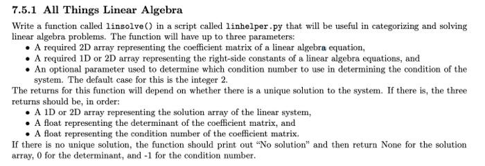 Solved 7.5.1 All Things Linear Algebra Write a function | Chegg.com