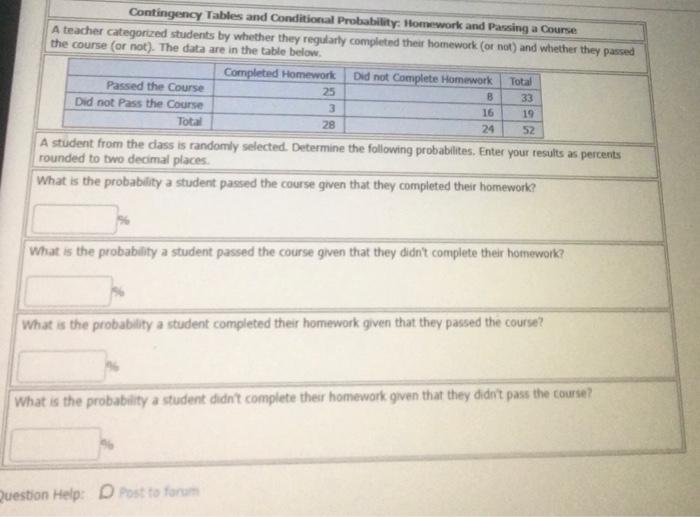 Solved Contingency Tables and Conditional Probability: | Chegg.com
