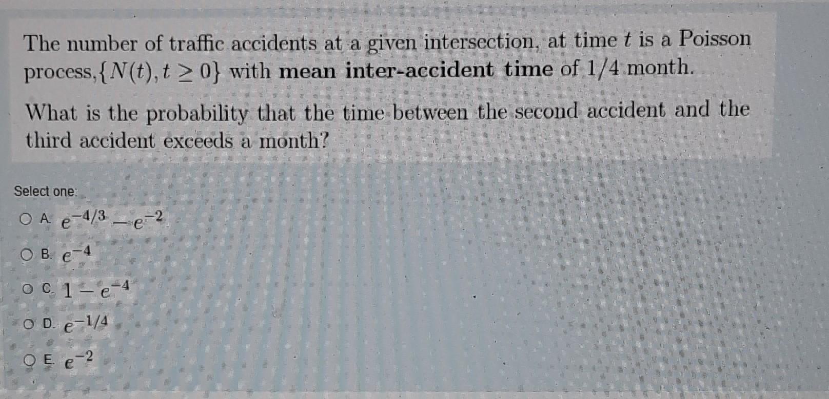 Solved The number of traffic accidents at a given | Chegg.com