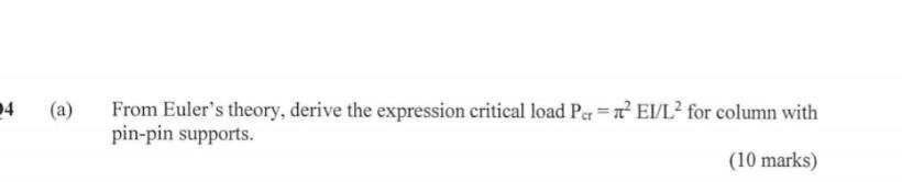 Solved (a) From Euler's theory, derive the expression | Chegg.com