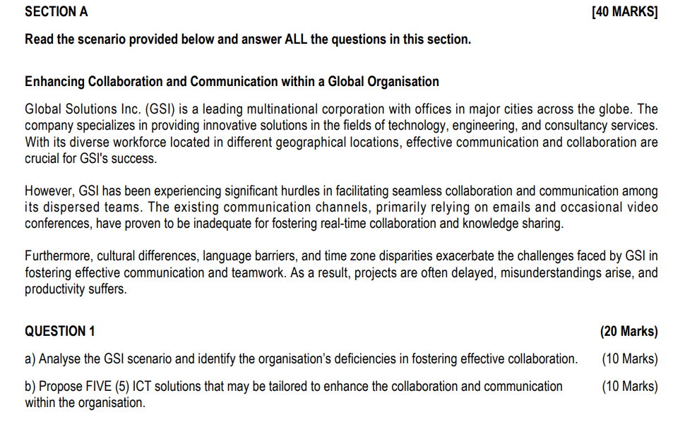 Solved SECTION A[40 ﻿MARKS]Read the scenario provided below | Chegg.com
