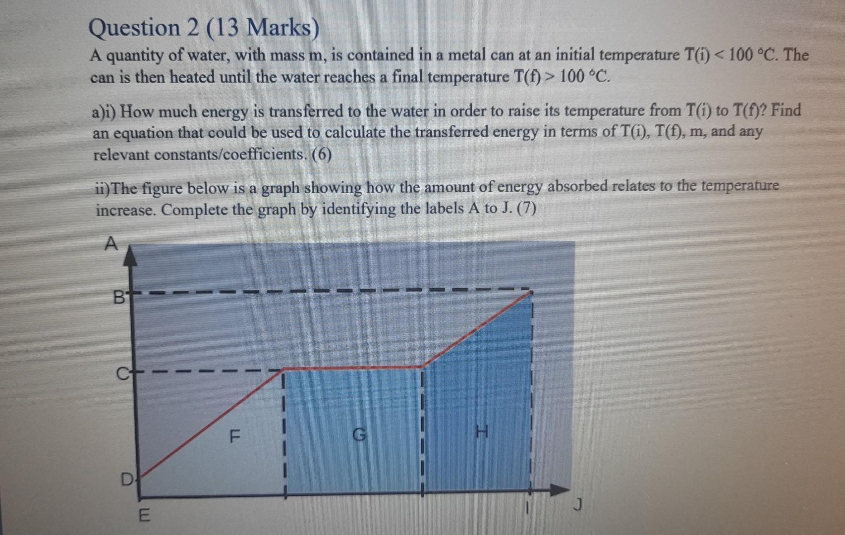 Solved Question 2 (13 Marks) A quantity of water, with mass | Chegg.com