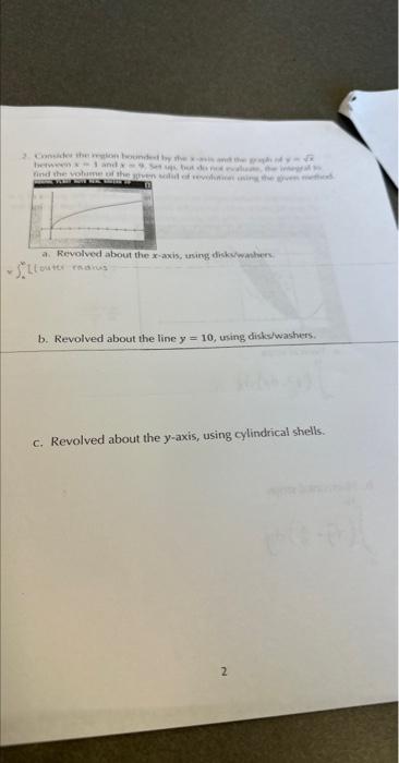Solved a. Revoolved aboun the x-axis, asung diskurwathers. | Chegg.com
