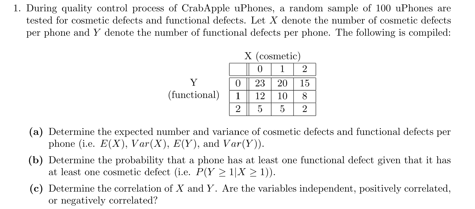 Solved During quality control process of CrabApple uPhones, | Chegg.com