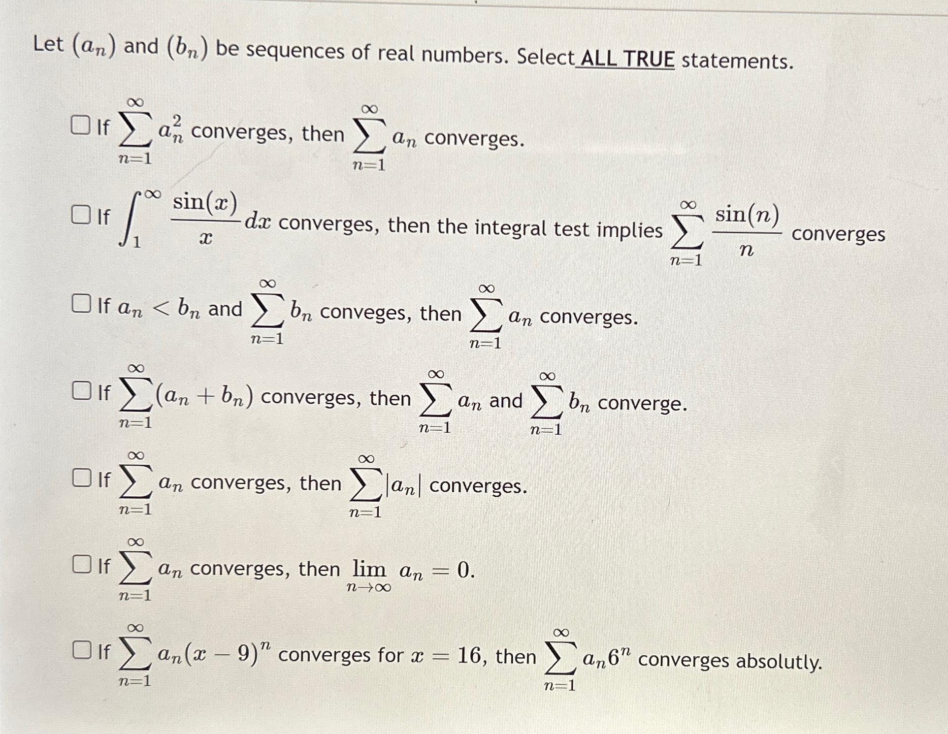 Solved Let (an) ﻿and (bn) ﻿be sequences of real numbers. | Chegg.com