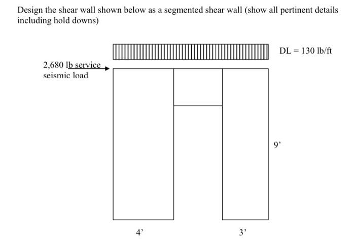 Solved Design the shear wall shown below as a segmented | Chegg.com