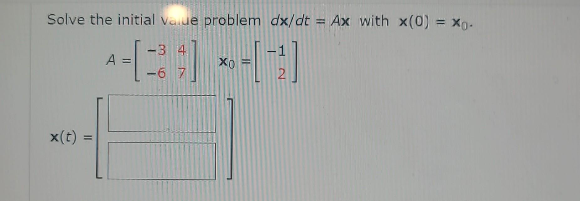 Solved Solve the initial vaiue problem dx/dt=Ax with | Chegg.com
