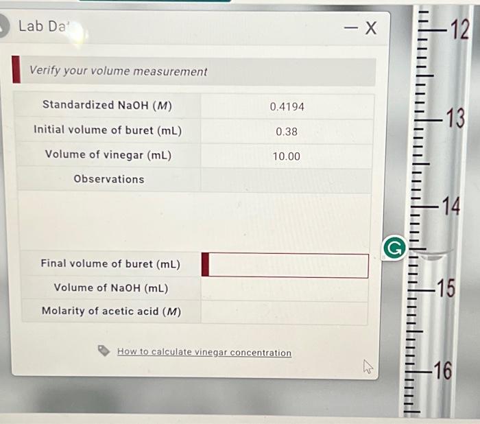 Solved Lab Dat Verify your volume measurement Standardized | Chegg.com