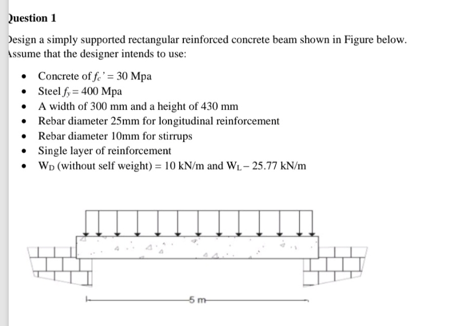 Solved 2uestion 1Jesign a simply supported rectangular | Chegg.com