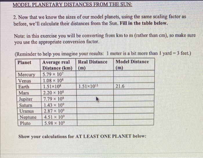 Solved MODEL PLANETARY DISTANCES FROM THE SUN: 2. Now that | Chegg.com