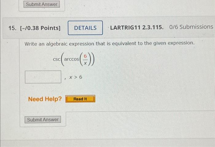 Solved Submit Answer 15. [-/0.38 Points] DETAILS Write an | Chegg.com